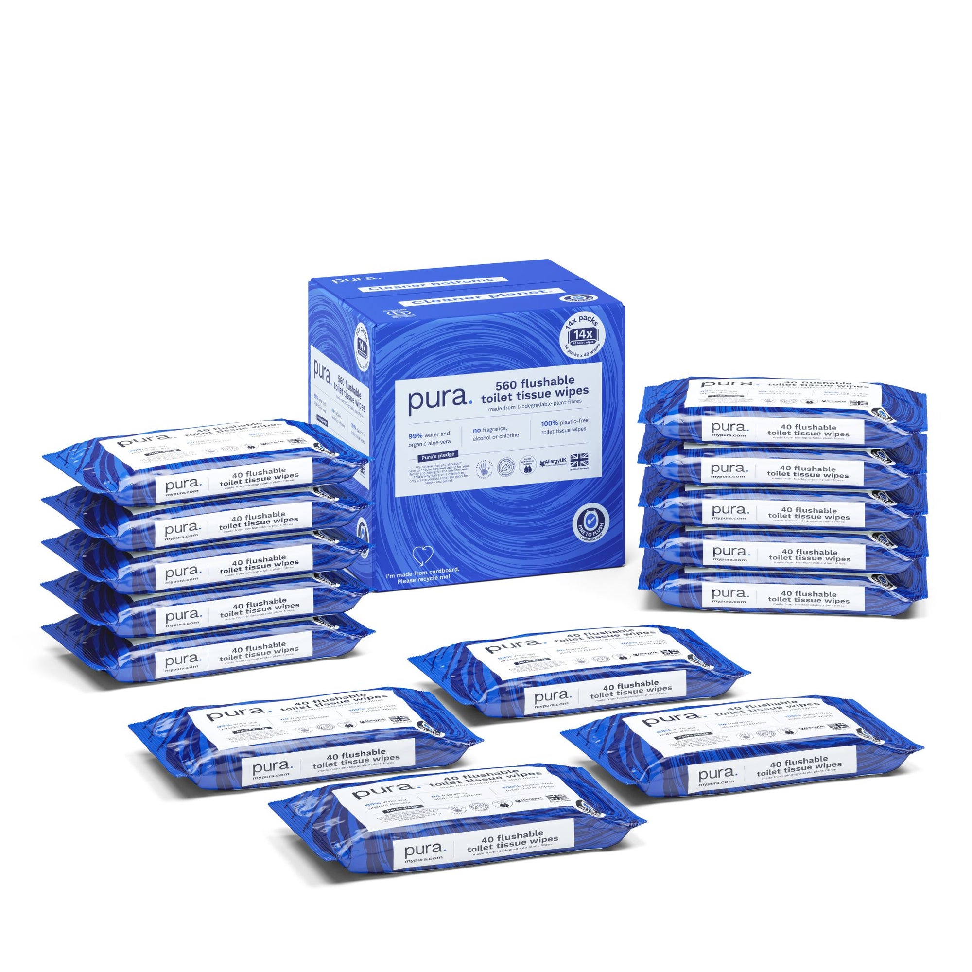 Flushable Toilet Tissue Wipes - 14 x 40 Wipes – MyPura